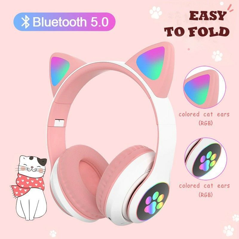 LED Cat Ears Foldable Headphones – Buundle